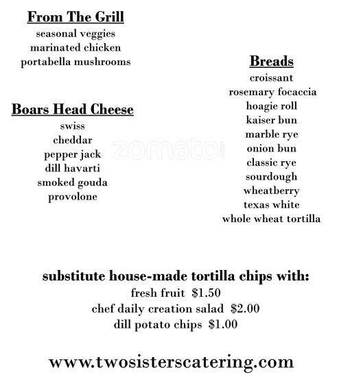 Menu at Two Sisters Catering restaurant, Dallas, Gaston Ave