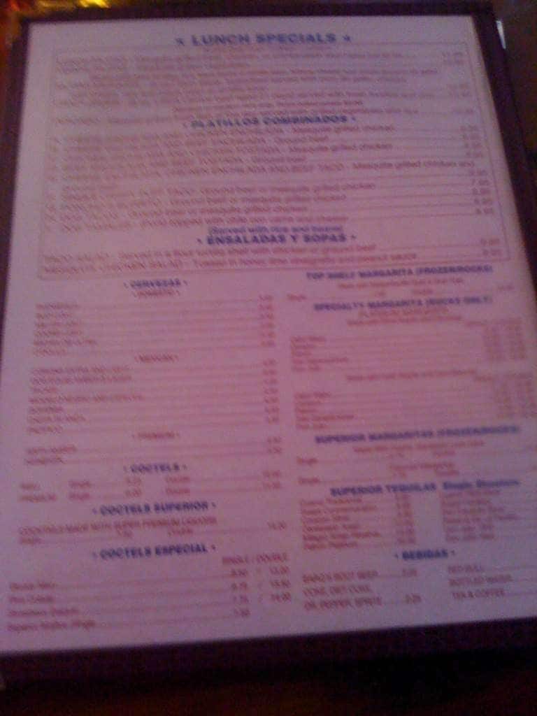 Menu at Superior Grill restaurant, New Orleans