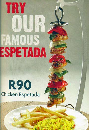 Menu at Galitos, Nelspruit
