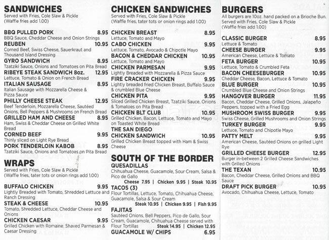 Draft Picks Menu, Menu for Draft Picks, Elk Grove Village, Chicago ...