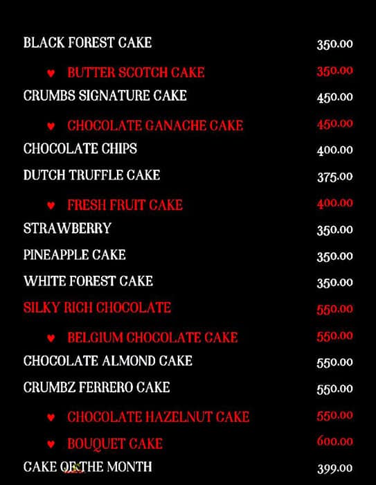 Menu of Crumbz - Bizz The Hotel, Dr Yagnik Road, Rajkot