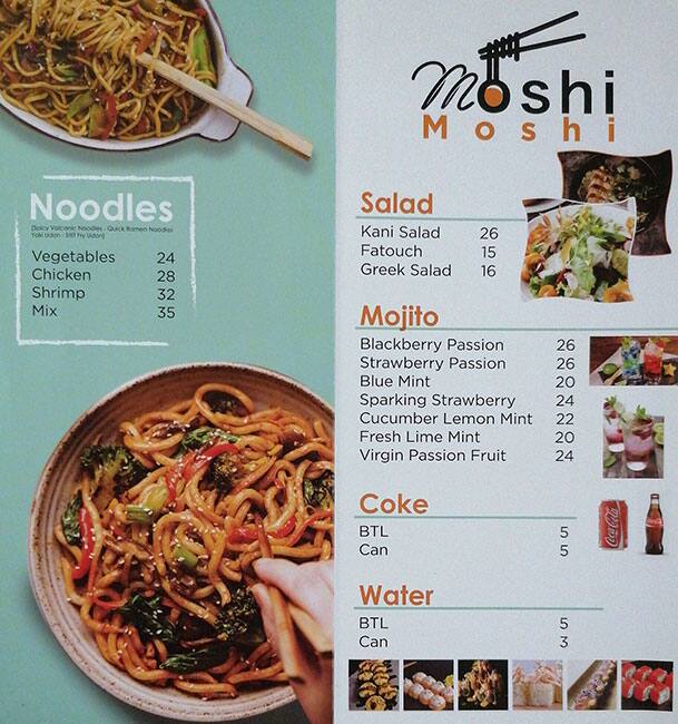 Menu at Moshi Moshi restaurant, Abu Dhabi