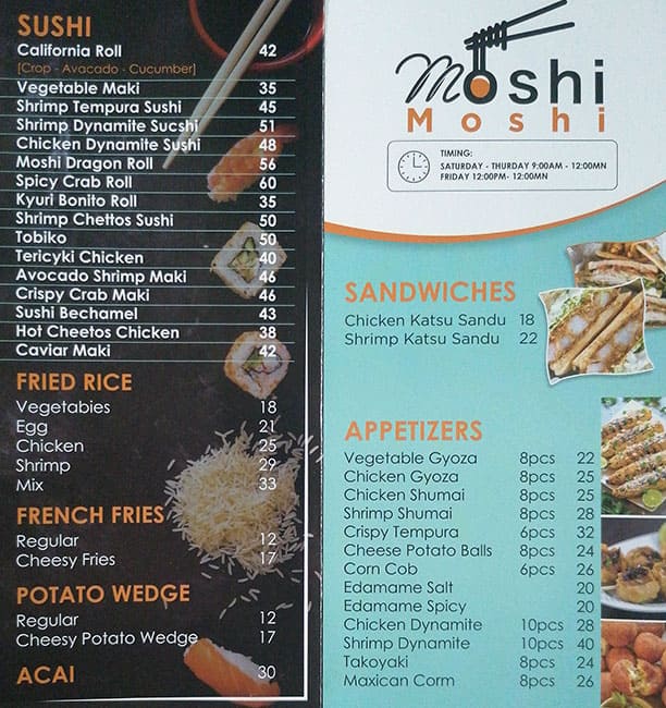 Menu at Moshi Moshi restaurant, Abu Dhabi