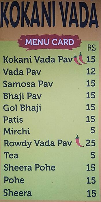 Menu of Kokani Vada, Wadala, Mumbai