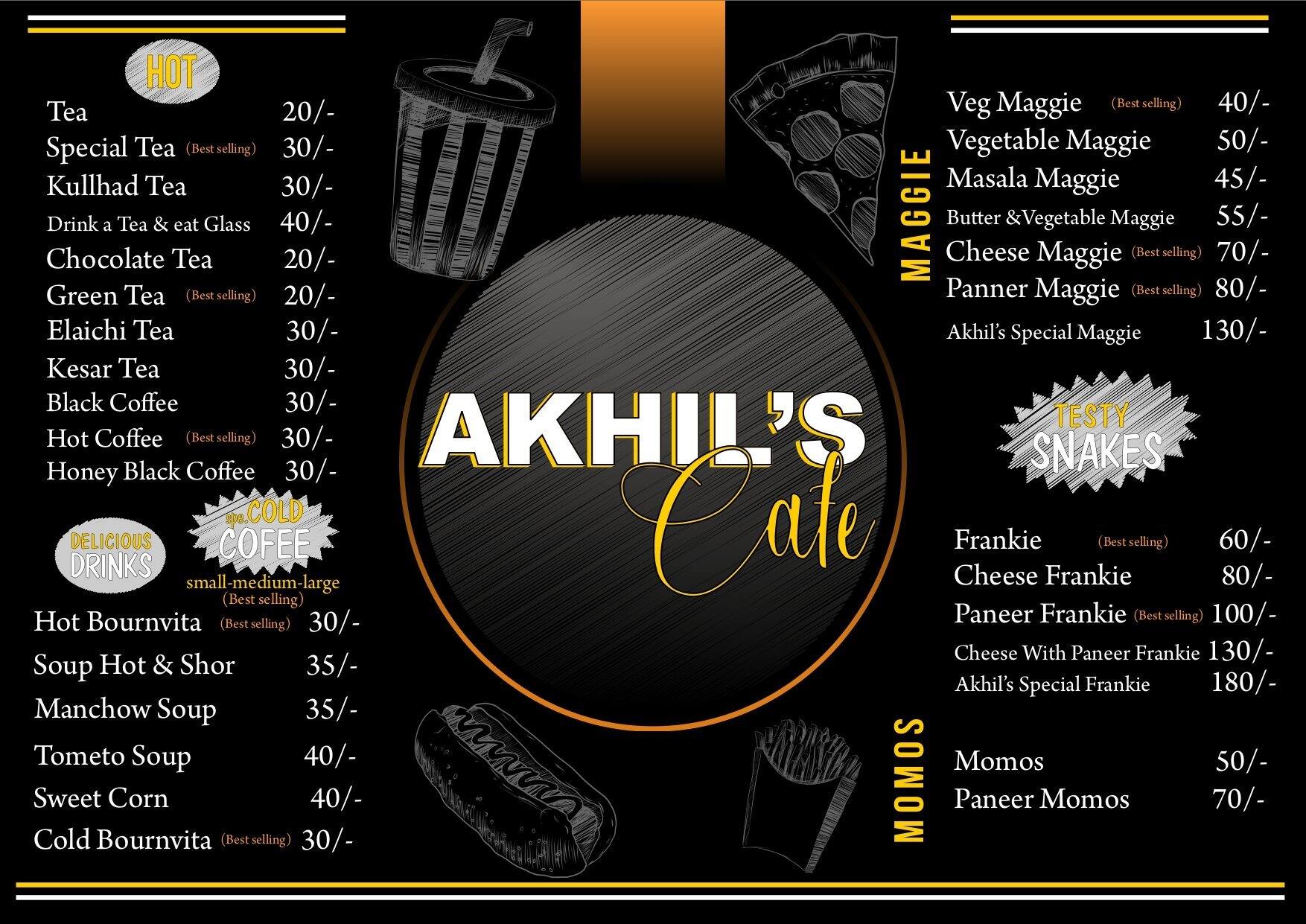 Menu of Akhil's Cafe, Sayajipura, Vadodara