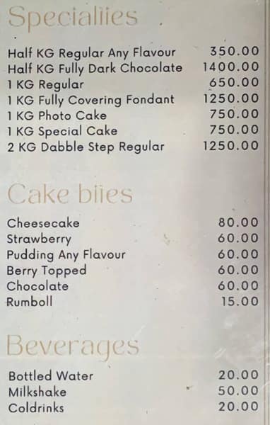 Menu of Mumbai Bakers, Pimple Saudagar, Pune