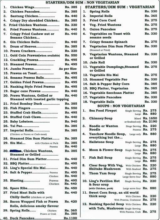 Ling's Pavilion Menu, Menu for Ling's Pavilion, Colaba, Mumbai - Zomato