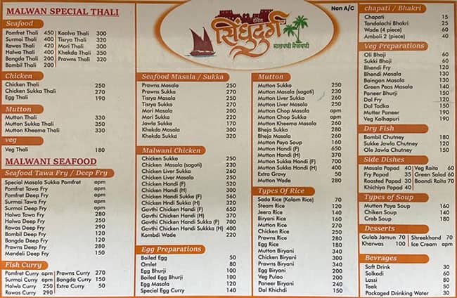Menu at Hotel Sindhudurg, Thane, Shop No 1 & 2