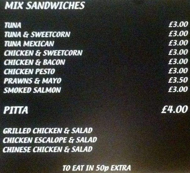 Menu at Little Venice Cafe, London