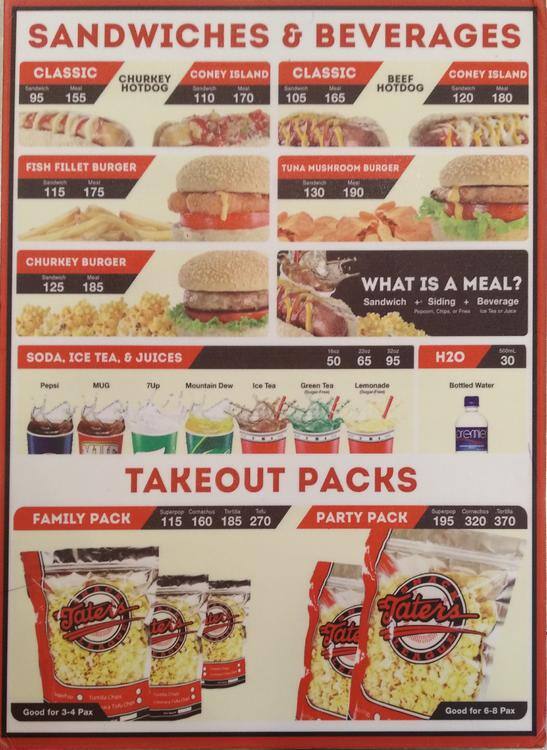 Menu at Taters Entertainment Snacks pub & bar, Makati, Glorietta 4