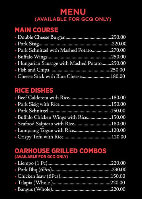 Menu at Oarhouse Pub of Manila, Manila