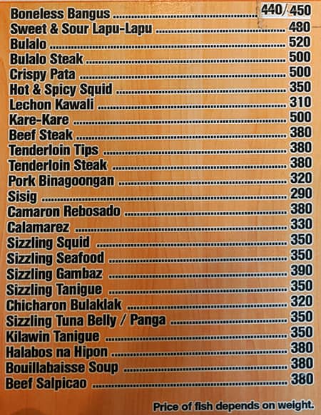 Menu at LZM Restaurant, Tagaytay, 2F Magallanes Square