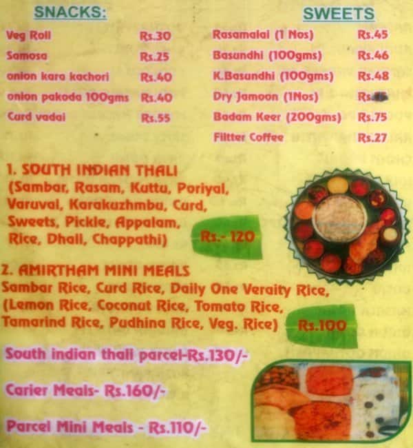 The Grand Sweets and Snacks - Amirtham Restaurant Menu - Zomato