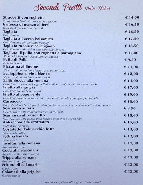 Menu at Popi Popi pizzeria, Rome, Via delle Fratte di Trastevere