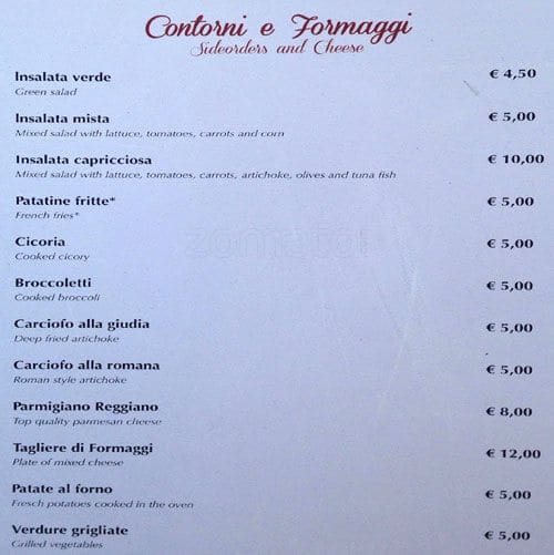 Menu at Popi Popi pizzeria, Rome, Via delle Fratte di Trastevere