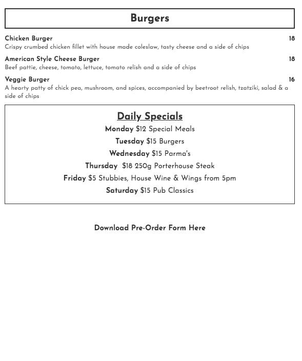 Menu at Maori Chief Hotel pub & bar, South Melbourne