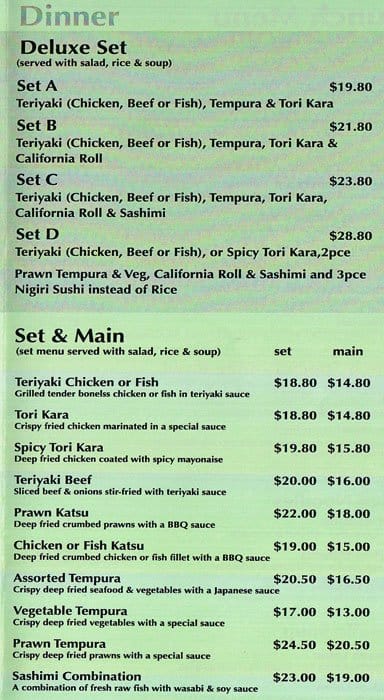 Menu at Taku Japanese Kitchen restaurant, Mandurah