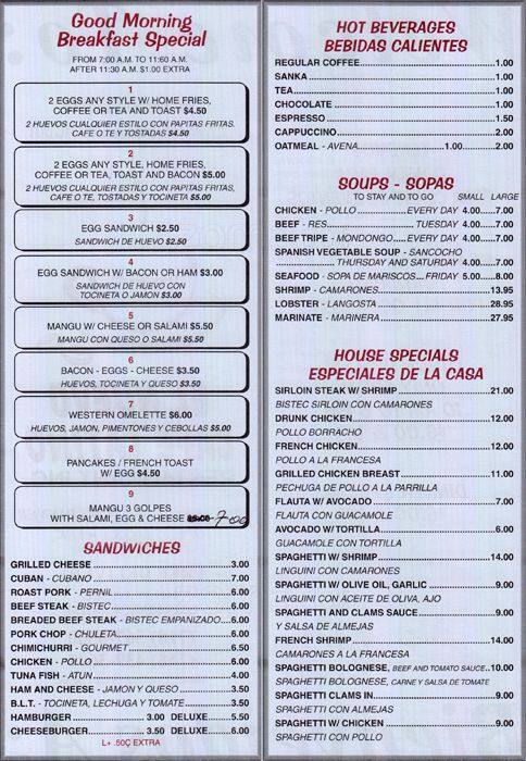 Menu at El Nuevo Cafe Latino, New York City, 3rd Ave