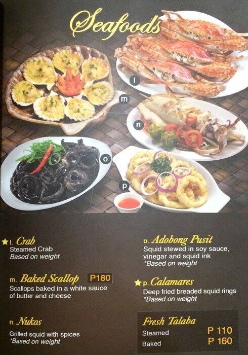 Menu at Neo-Neo restaurant, Mandaue City