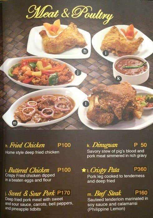 Menu at Neo-Neo restaurant, Mandaue City