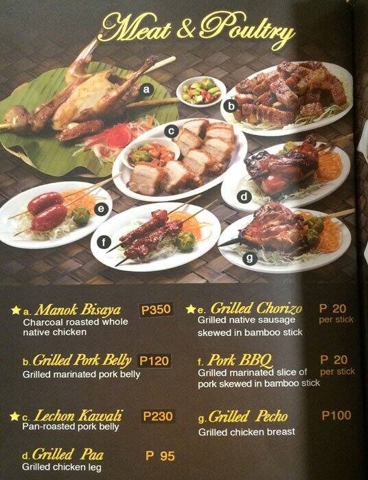 Menu at Neo-Neo restaurant, Mandaue City