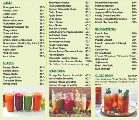 Menu of House Of Juice, Raja Park, Jaipur