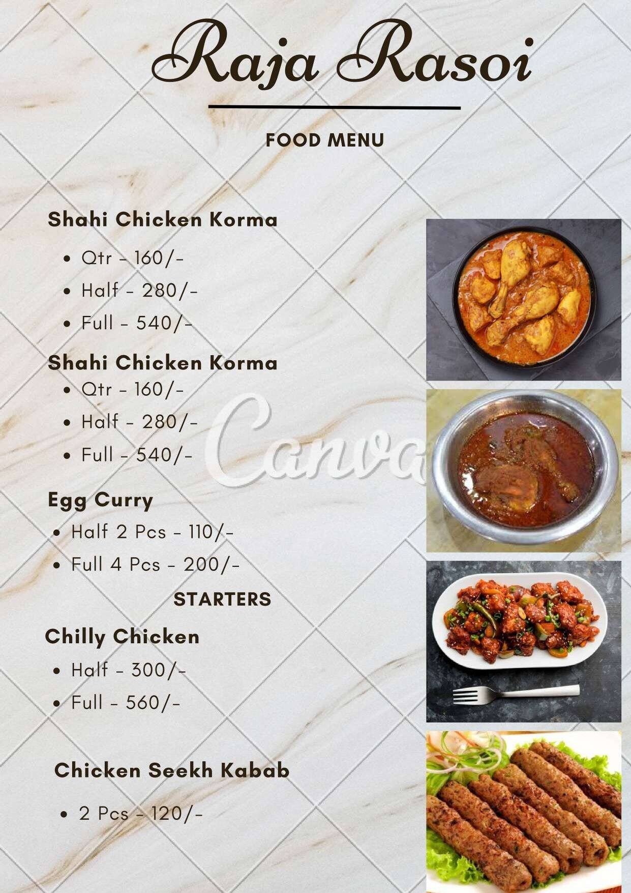 Menu of Raja Rasoi, Shalimar Garden, Ghaziabad