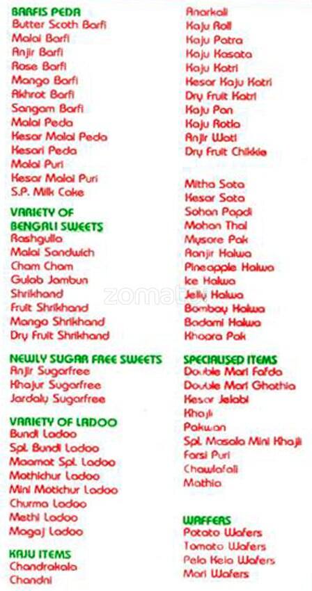 Morbiwala Kandoi Haribhai Damodar Mithaiwala Menu - Zomato
