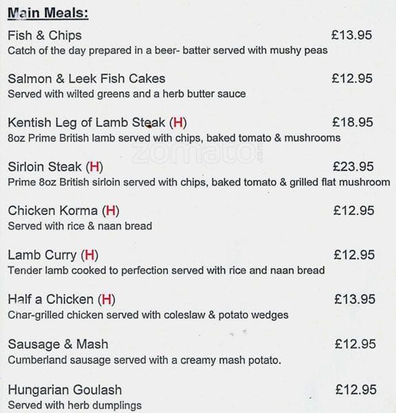 Menu at Pavilion Lounge Bar, London