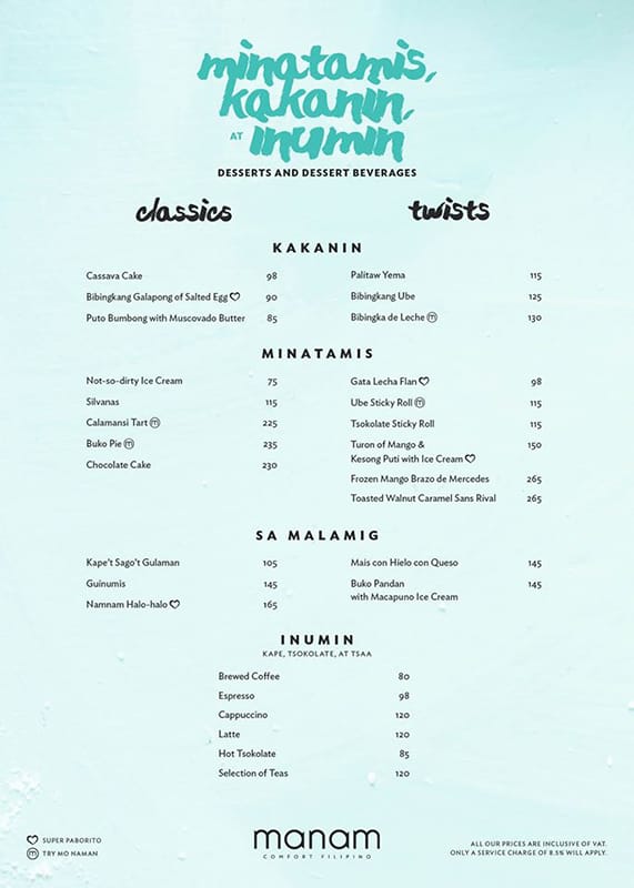 Menu at Manam Greenbelt restaurant, Makati, G/F Greenbelt 2