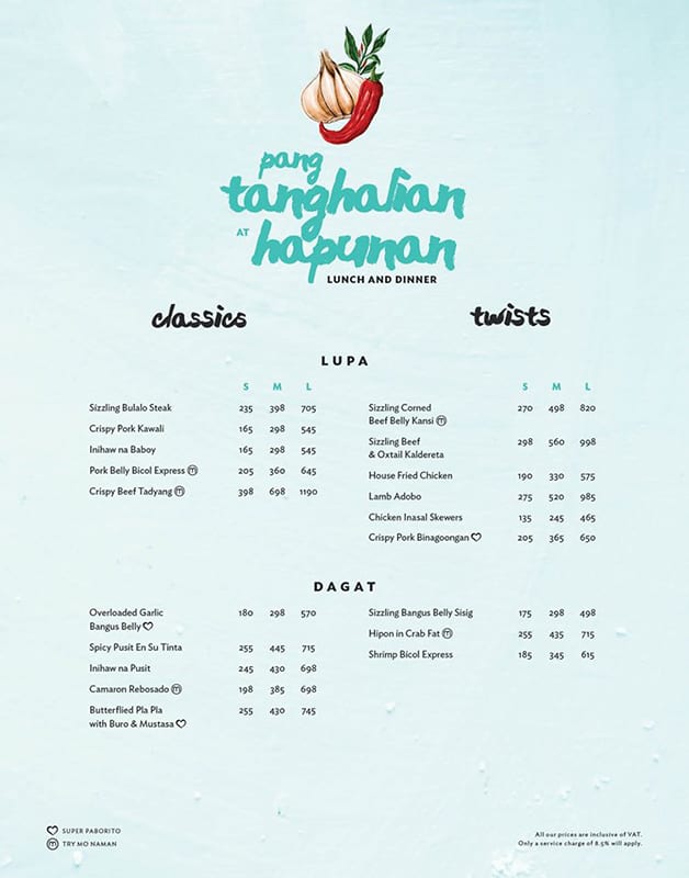 Menu at Manam Greenbelt restaurant, Makati, G/F Greenbelt 2