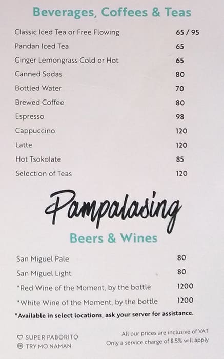 Menu at Manam Ayala Malls Manila Bay restaurant, Parañaque, Ground Floor