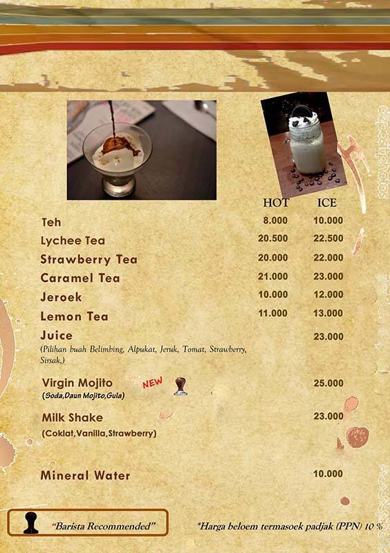 Carta del café Merdeka 8, Yakarta