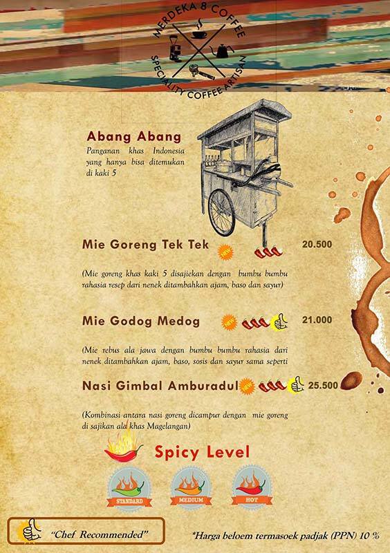 Carta del café Merdeka 8, Yakarta