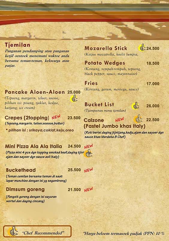 Carta del café Merdeka 8, Yakarta