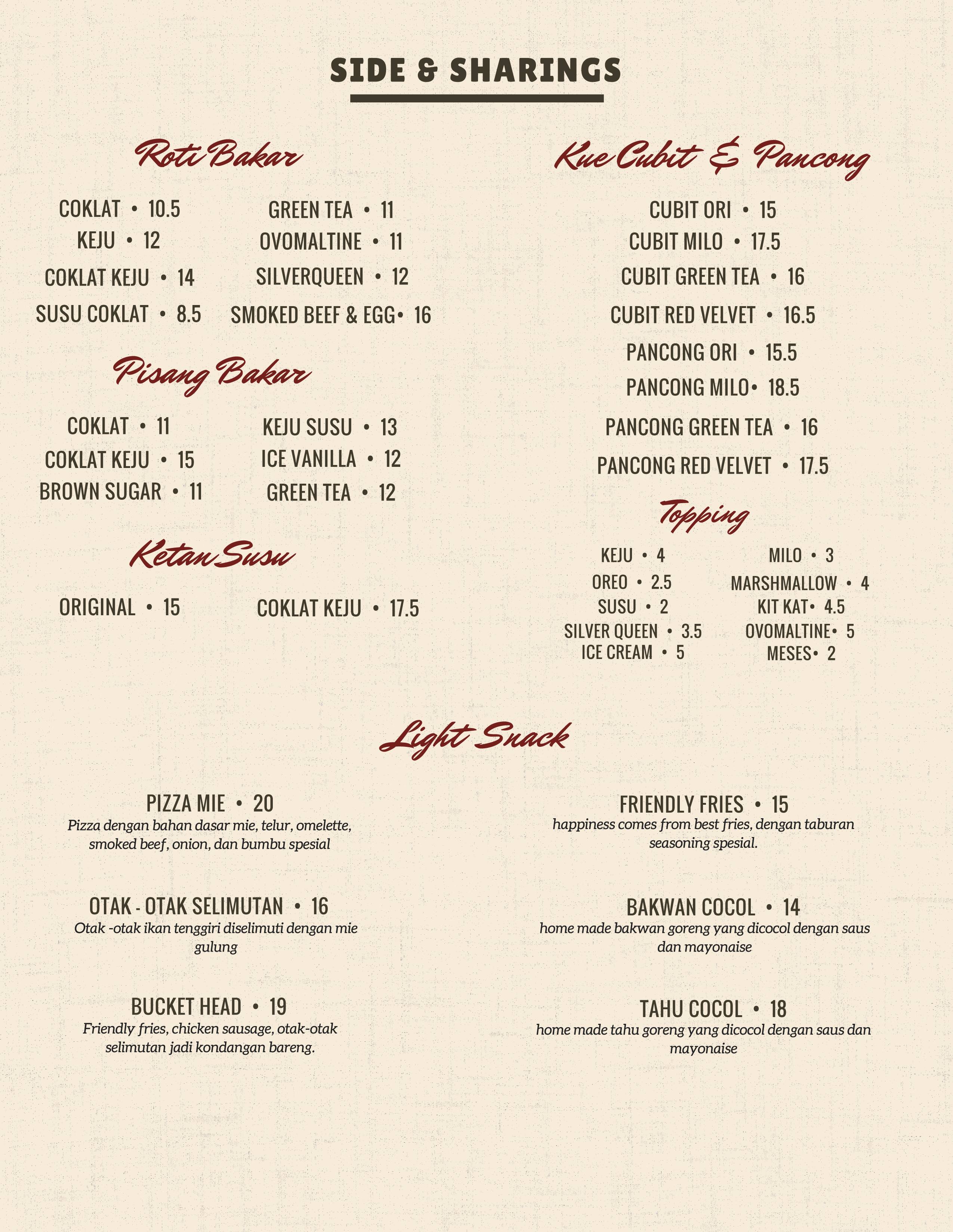 Carta del café Merdeka 8, Yakarta