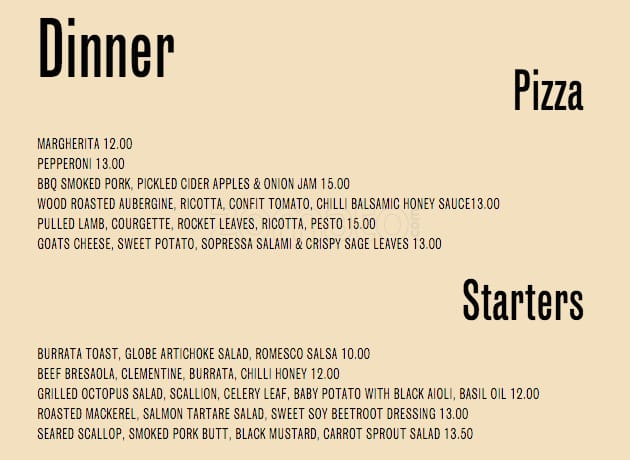 Menu at Angelina's Restaurant and Deli, Dublin