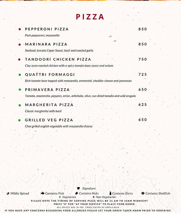 Menu at Okra, Hyderabad