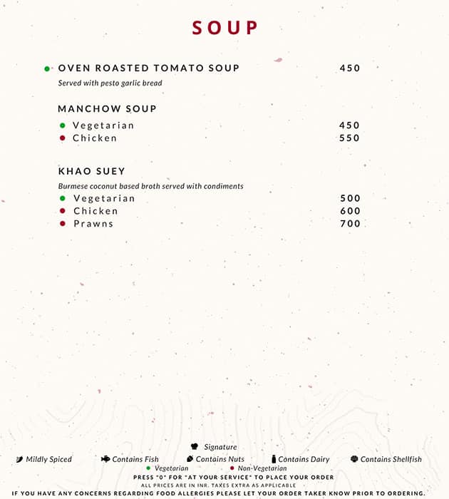 Menu at Okra, Hyderabad