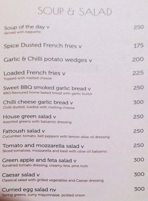 Menu at Escapade, Calangute