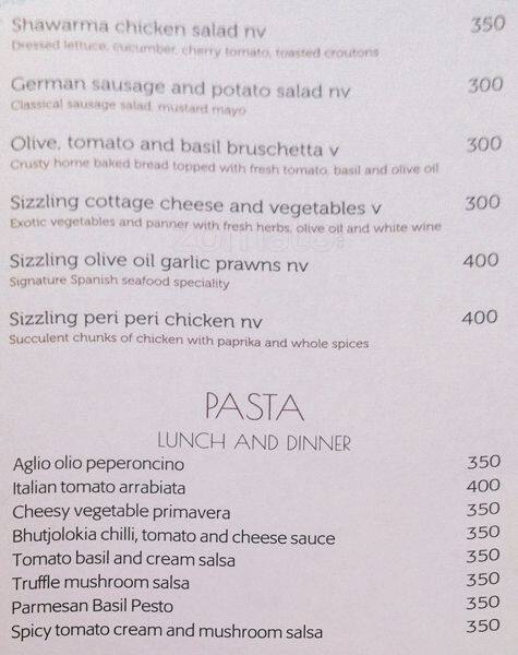 Menu at Escapade, Calangute