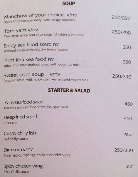Menu at Escapade, Calangute