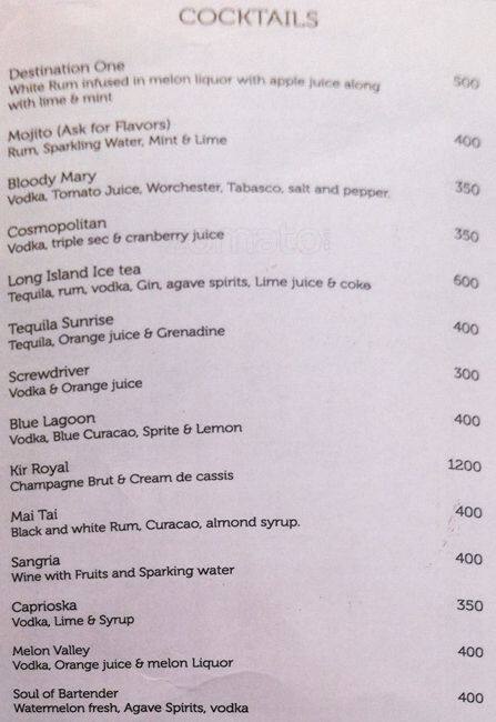 Menu at Escapade, Calangute