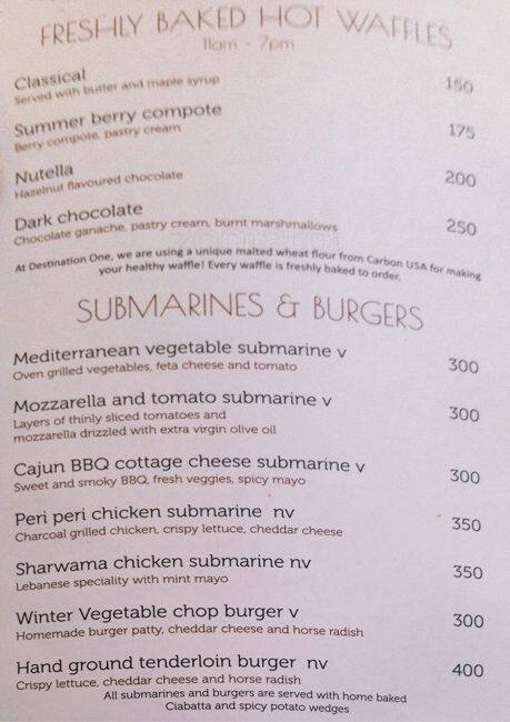 Menu at Escapade, Calangute