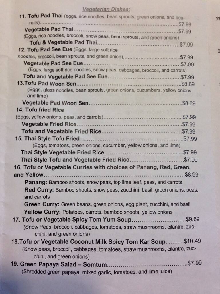 Menu at Silk Road Thai Restaurant, Springdale