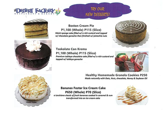 Menu at The Dessert Factory restaurant, Mandaue City, 8WGM+2QH