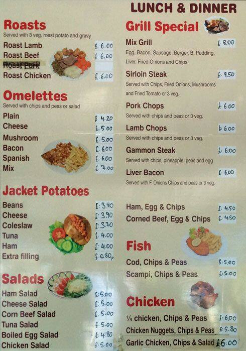 Menu at Cray Side Cafe, Dartford