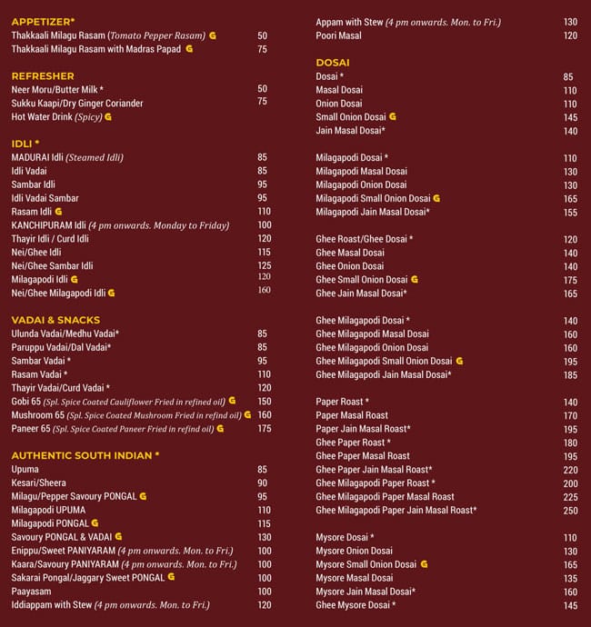 Menu of Gughan Supreme South Indian, Marine Lines, Mumbai