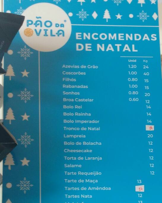 Menu em Pão da Vila café, Ericeira, Ericeira e Venda do Pinheiro