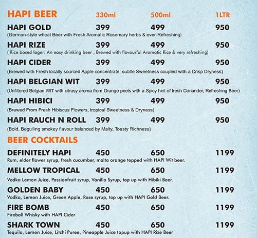 Menu of R Hapi Brewing Co, Mira Road, Mumbai
